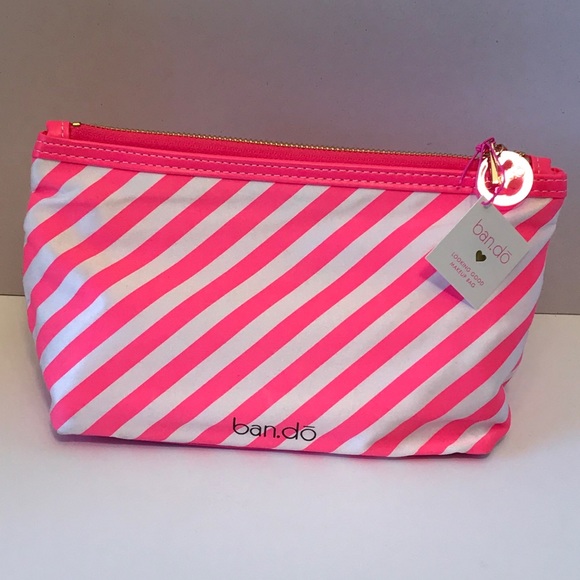 ban.do | Bags | Bando Pink White Stripe Makeup Bag | Poshmark